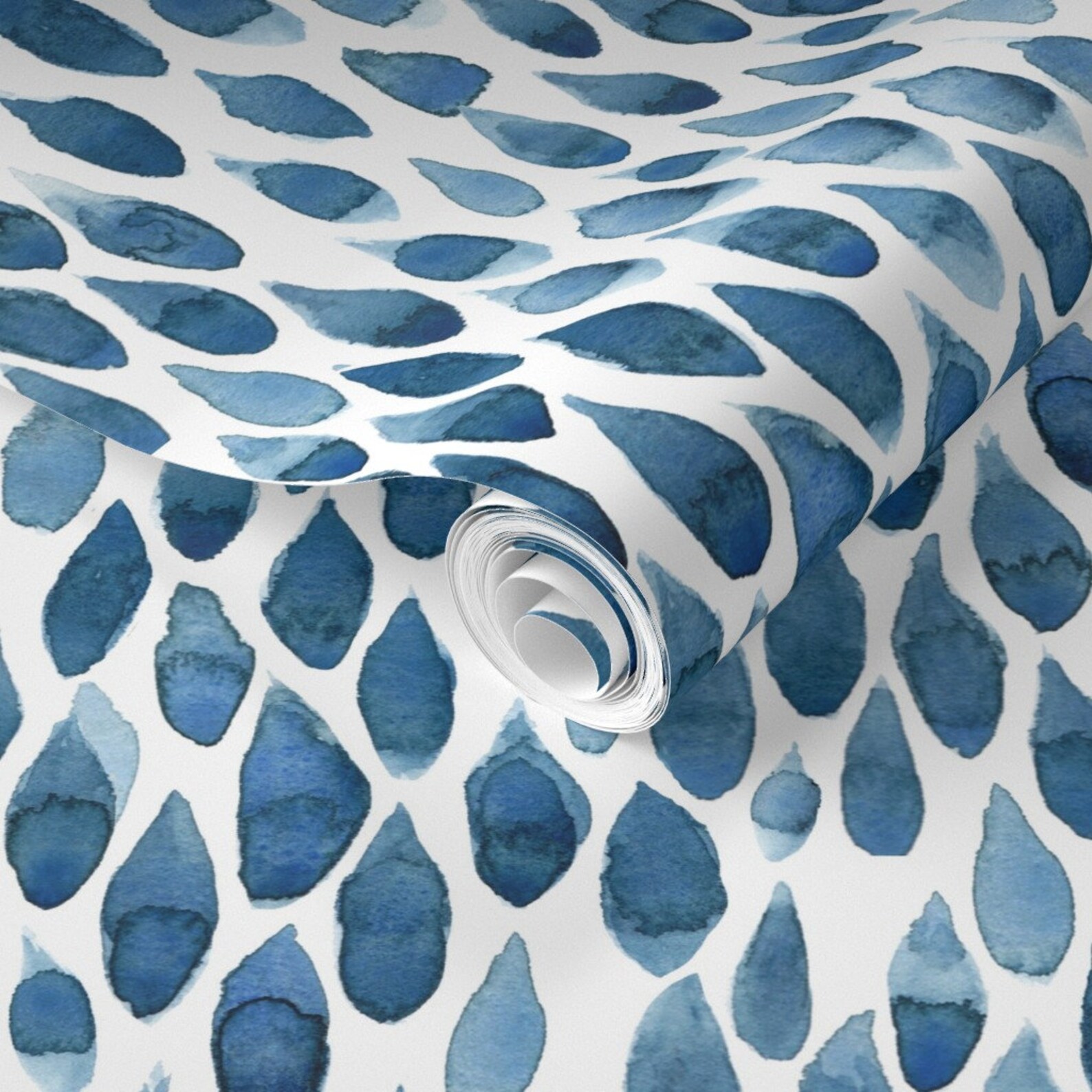 Indigo Wallpaper Rain Drops Watercolor by Paperbrush Blue - Etsy