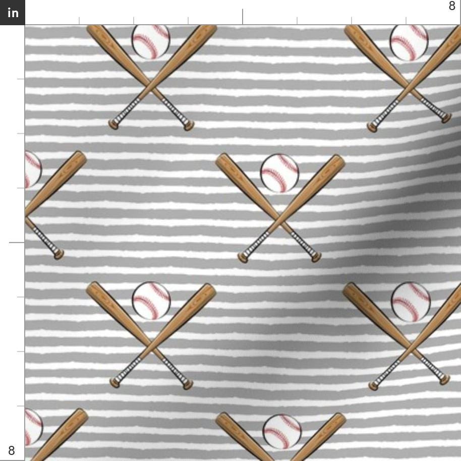 Baseball Fabric - Baseball Bats on Stripes (grey) by Littlearrowdesign ...