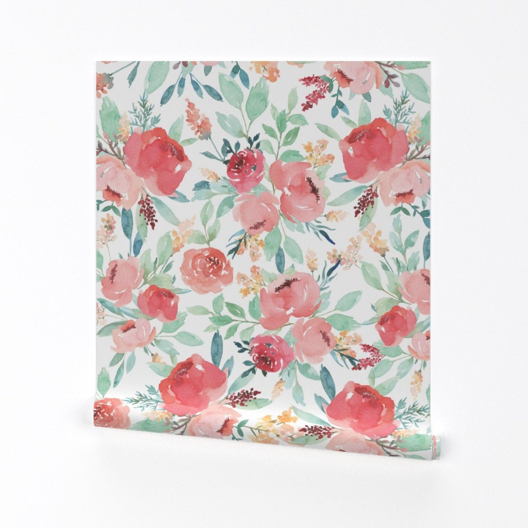 Watercolor Floral Wallpaper Blush Flowers by Taylor_bates_design Pink ...