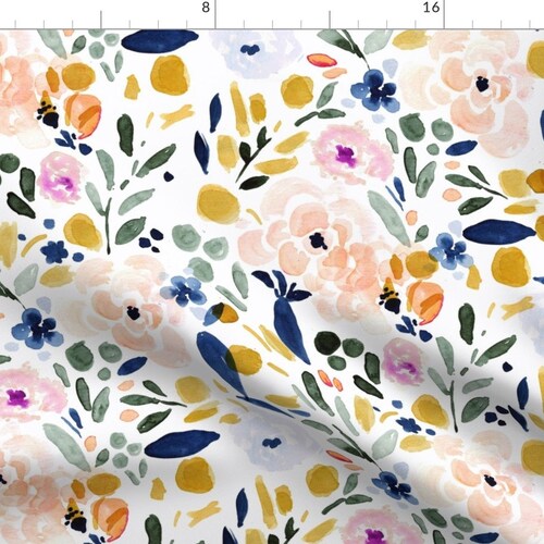 Pink Floral Fabric Watercolor Pastel Floral by - Etsy