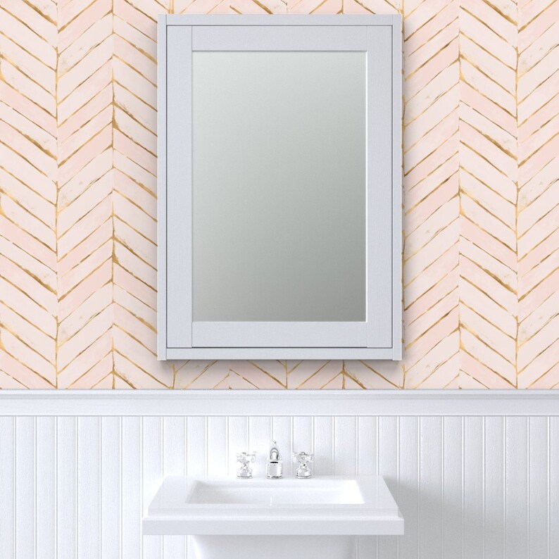 Pink Chevron Wallpaper Peachy Chevron by Crystal Walen | Etsy
