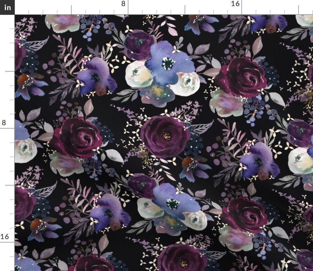 Dark Purple Floral Fabric Twilight Moody Floral by - Etsy