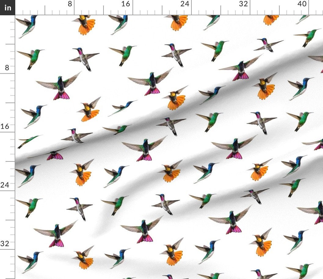 Hummingbird Fabric Hummingbirds of T and T Large White by - Etsy