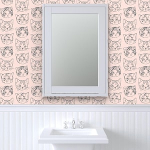 Pink Cat Wallpaper - Cat Stack Grey on Peach by Imaginaryanimal - Cat ...