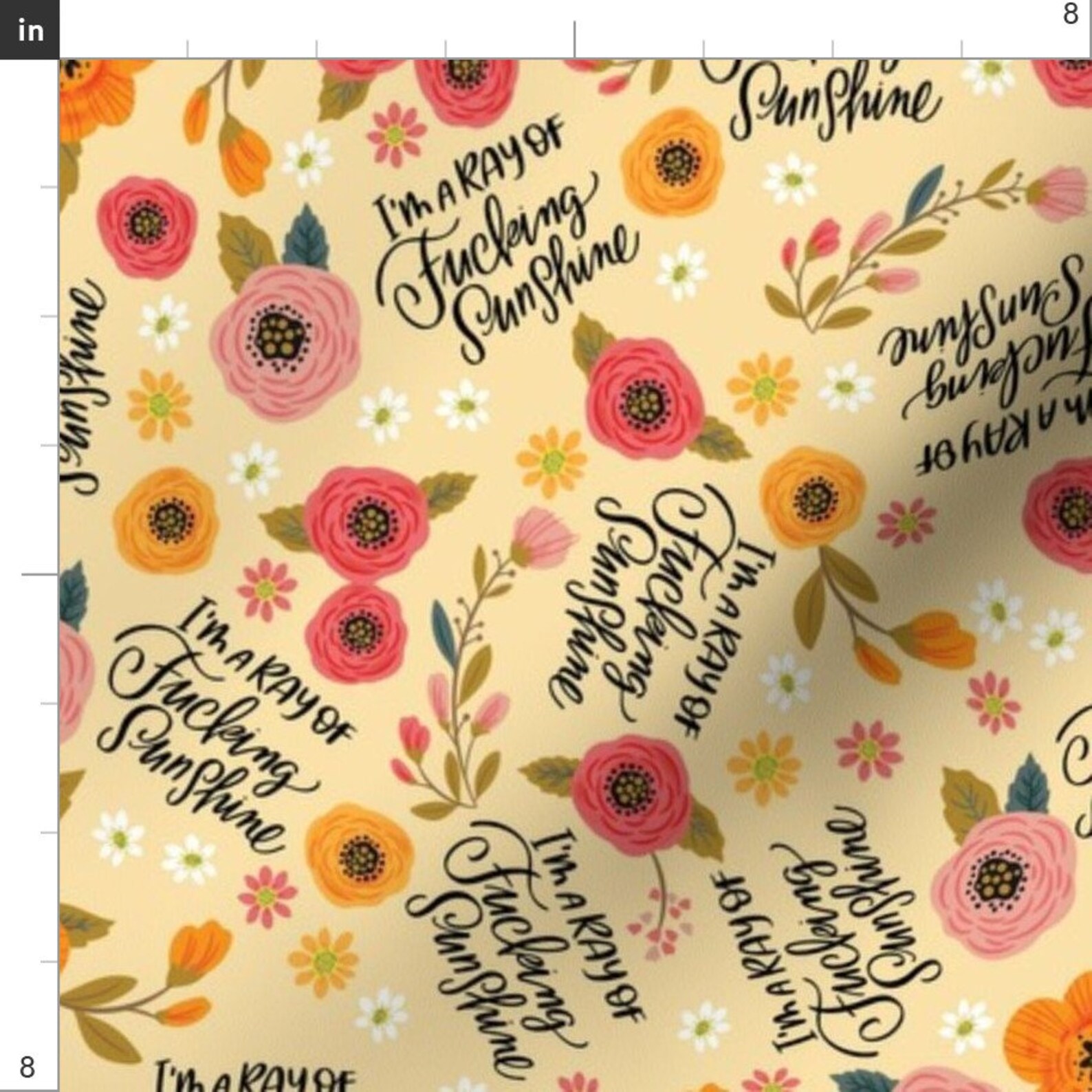 Floral Swear Fabric Pretty Sweary I'm A Ray of F'ing - Etsy