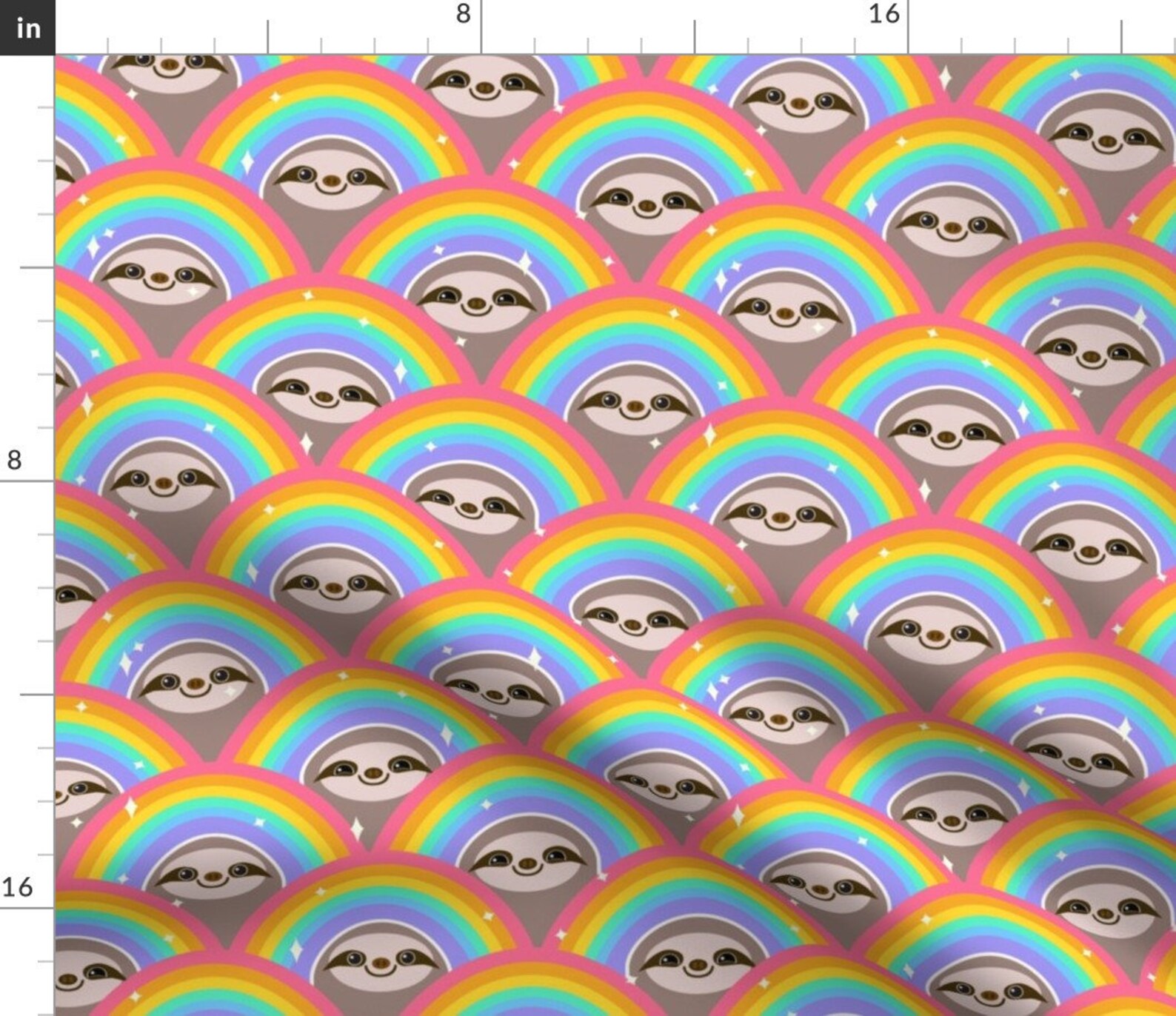 Rainbow Sloths Illustration Fabric Happy Sloth Rainbow by - Etsy