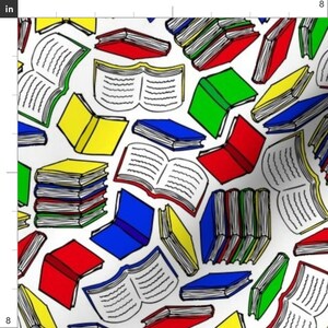Book Fabric so Many Books Primary Colors by Robyriker Book - Etsy