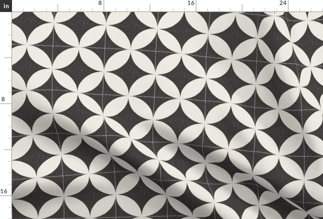Mid Century Modern Fabric - Black and White Tile by Whimsicalwallshop ...