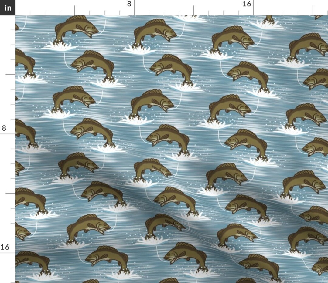 Bass Fabric Bass Fishing by Chiral Bass Fish Ocean Lake Camping Vintage ...