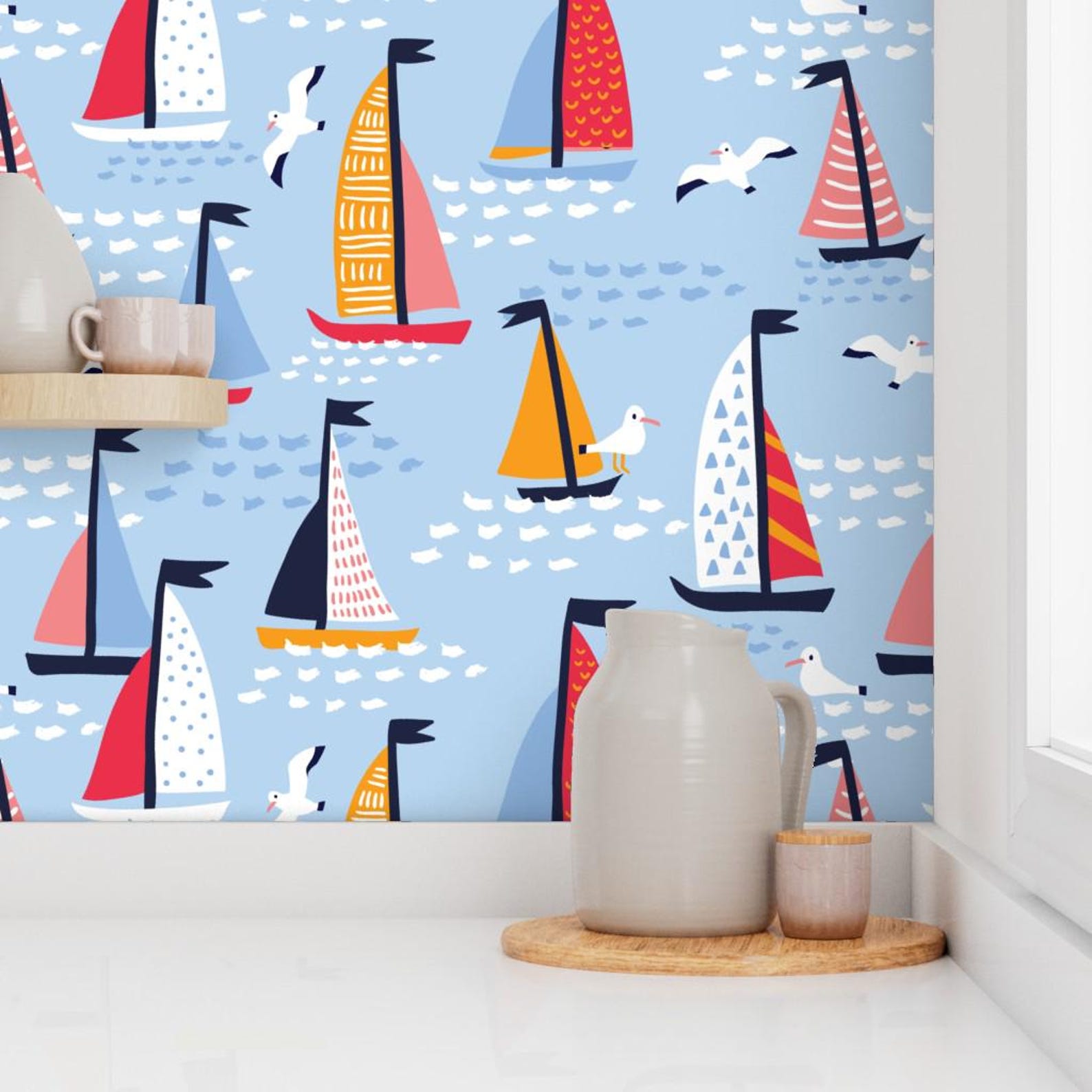 Nautical Sail Boats Wallpaper - Regatta by Alenkakarabanova - Nautical ...