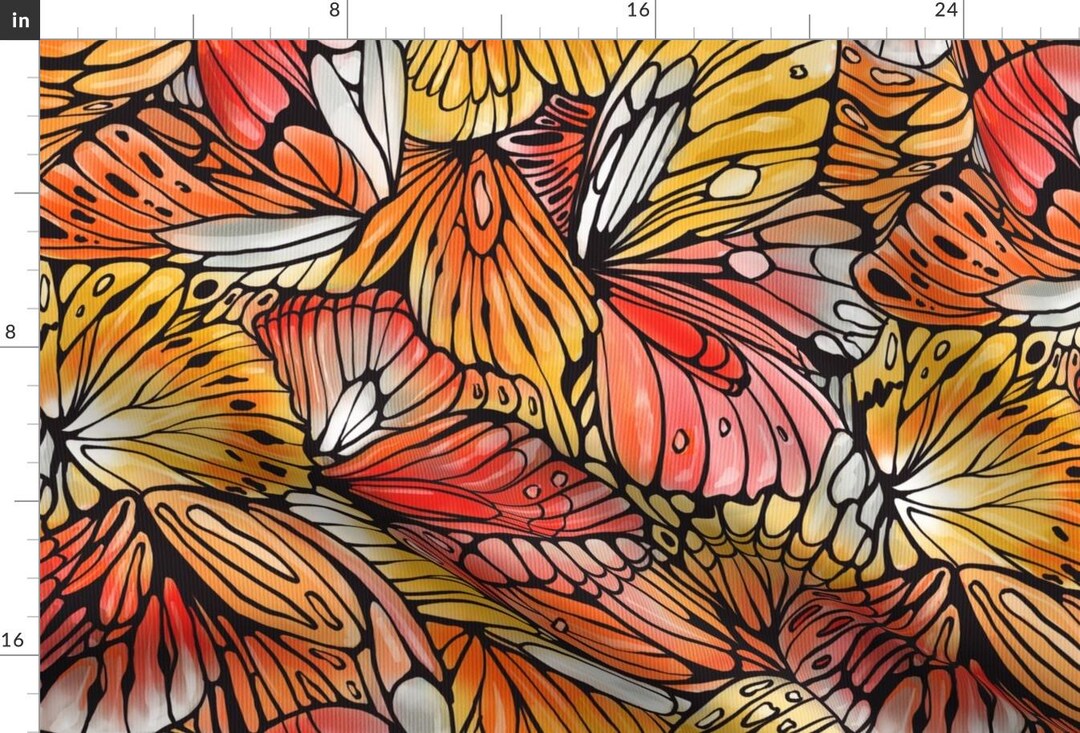 Butterfly Wings Fabric - Summer Migration by Milatoo - Red Orange Large ...