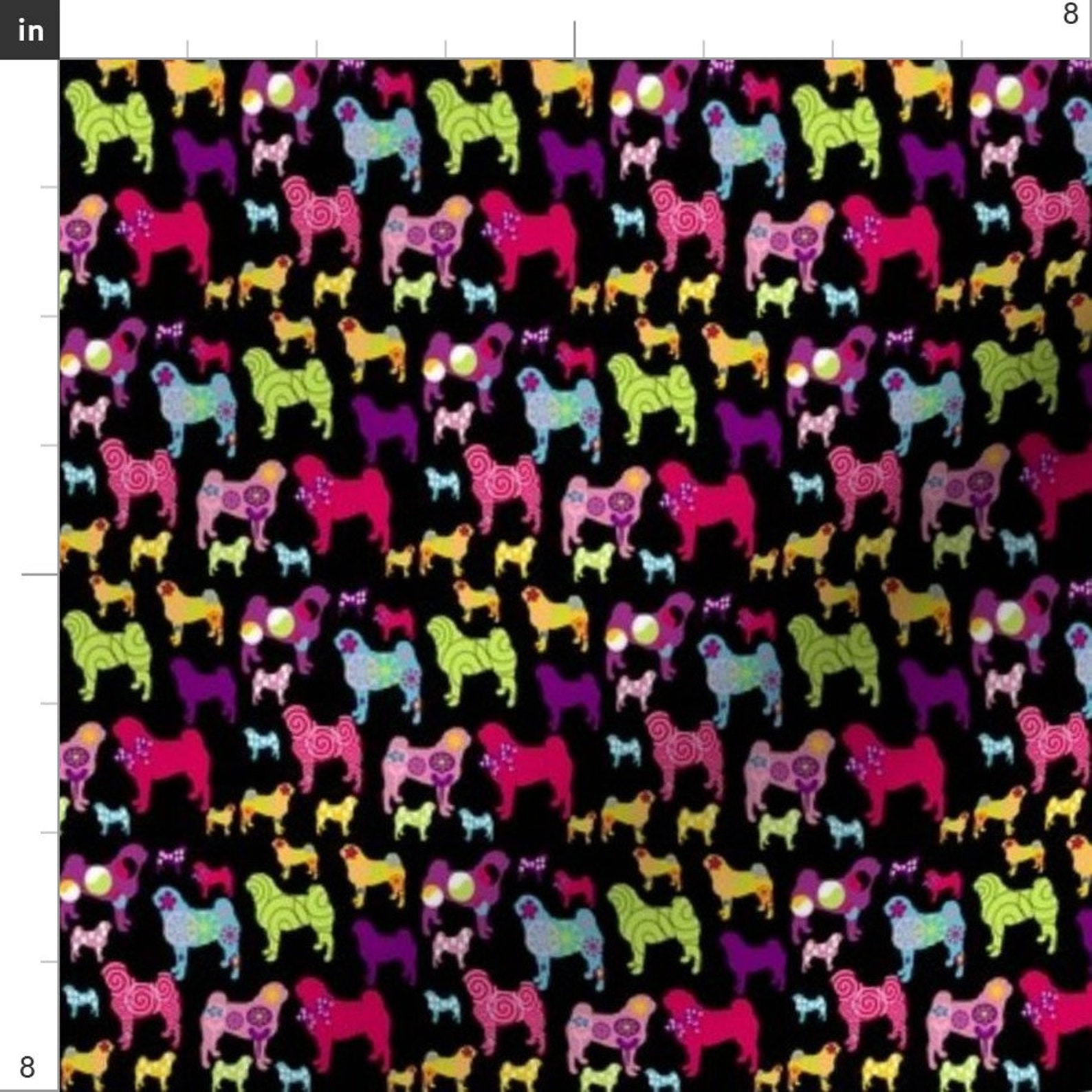 Pug Fabric Pug Fabric by Lil Creatures Pugs Dog Breed | Etsy