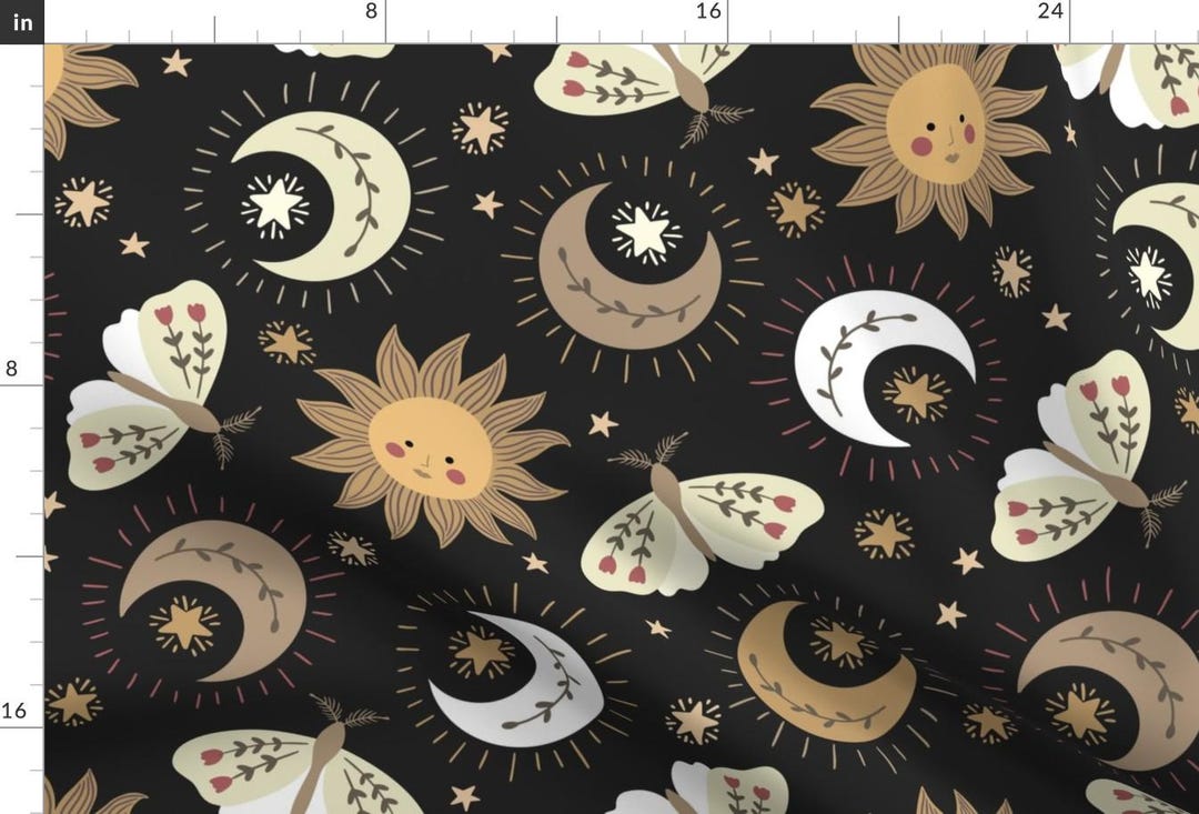 Witchy Fabric - Nocturnal Magic by Mandykippax - Whimsical Sun Moon ...