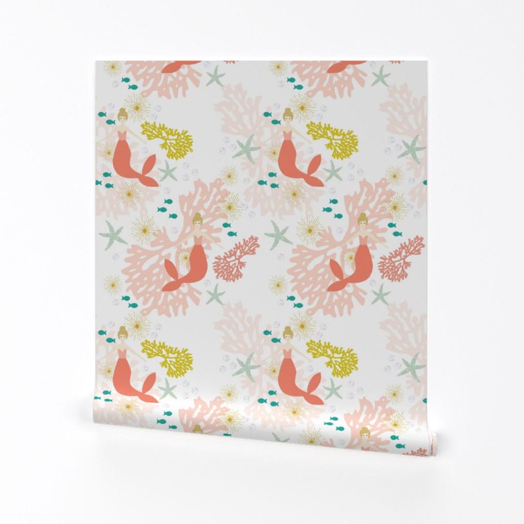 Coral Wallpaper - Coral Reef Mermaids Blonde by Ivieclothco - Coral ...