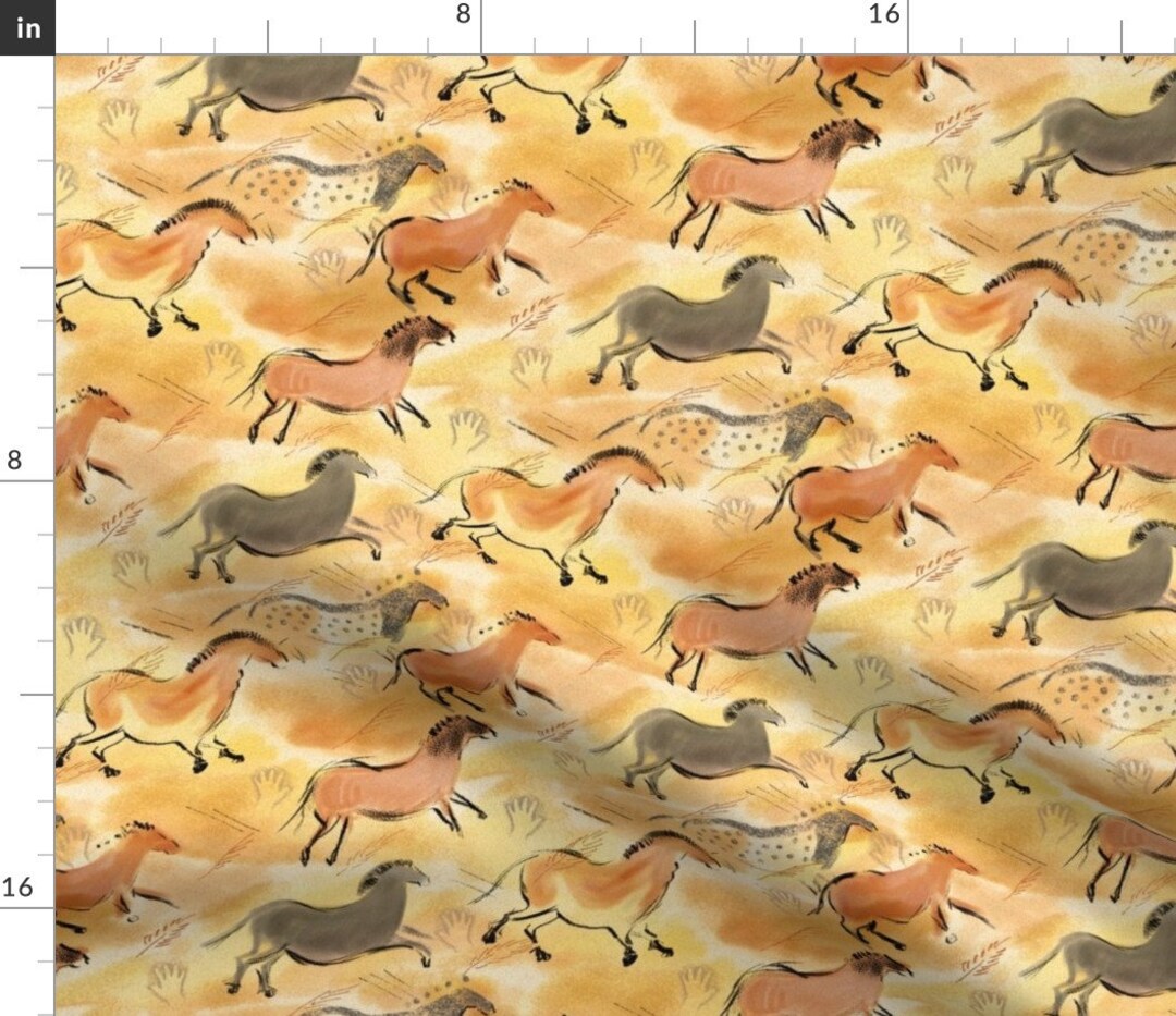 Horse Fabric Cute Cave Horses by Vinpauld Prehistoric Art Caveman Ochre ...