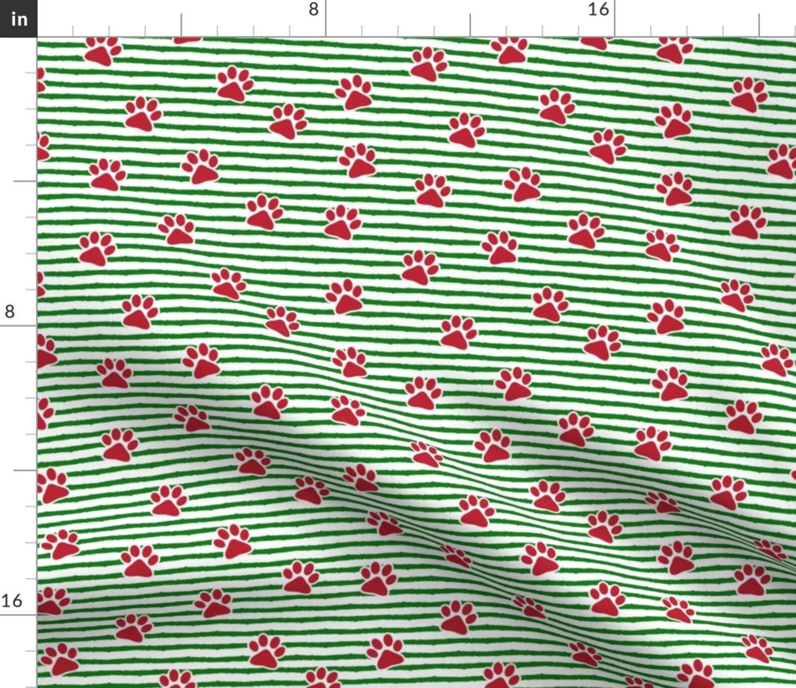 Christmas Paw Prints Fabric Paws on Stripes green and Red - Etsy
