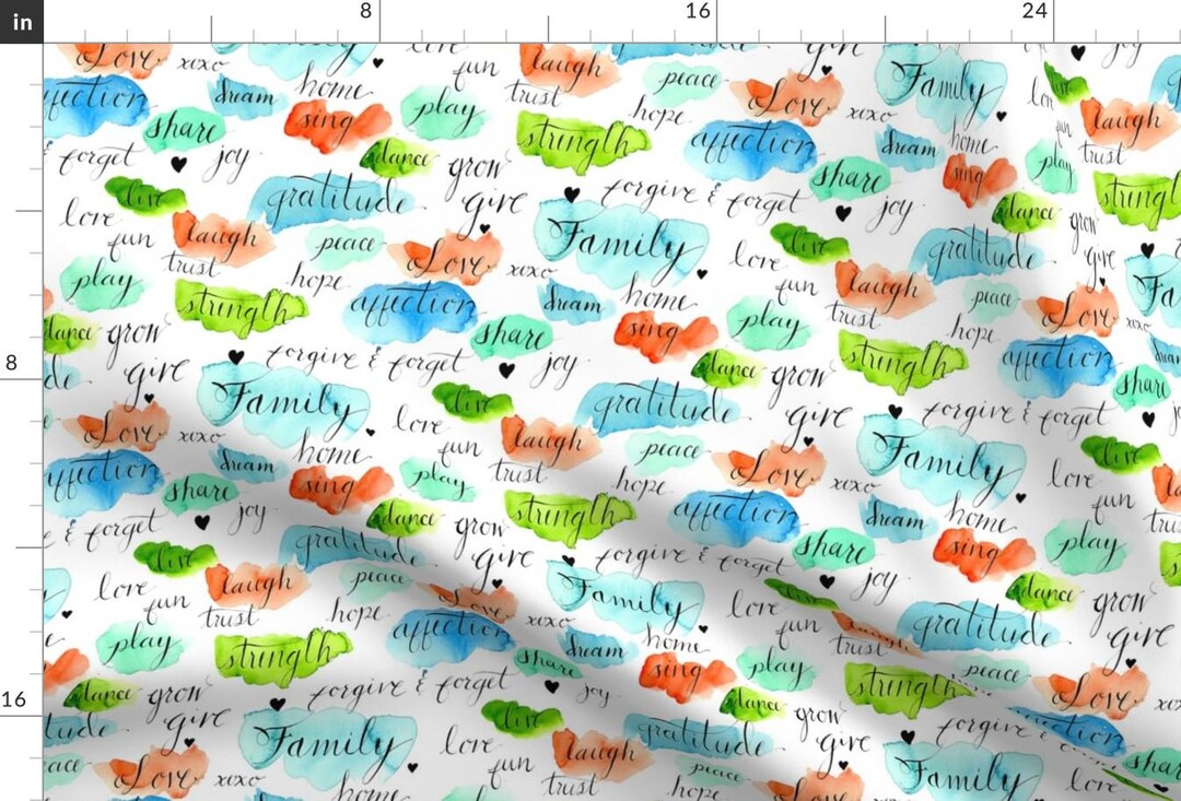 Watercolor Quote Words Fabric - Family Values Watercolor by Mjmstudio ...