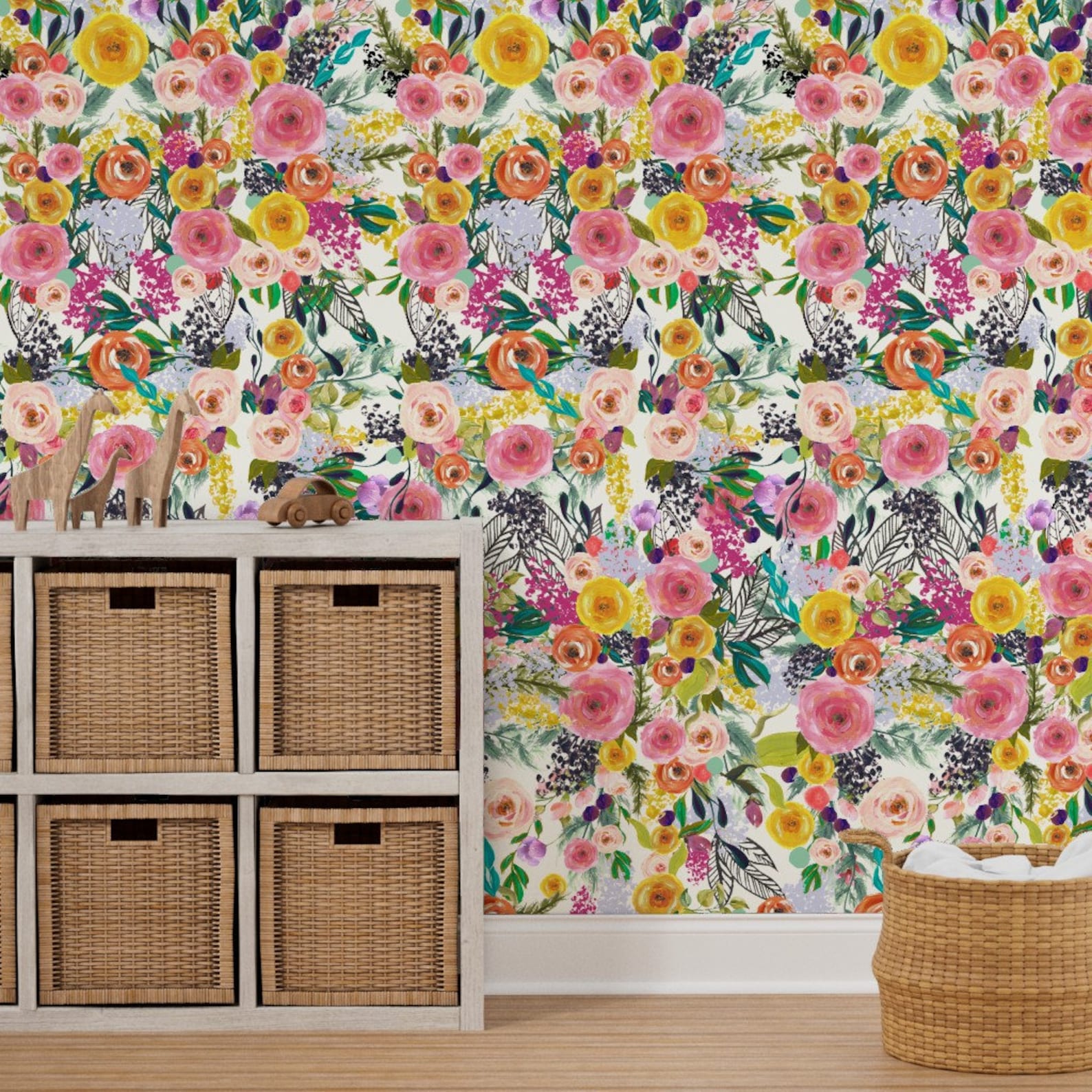 Bold Floral Wallpaper Bright Blooms Painted Floral by - Etsy
