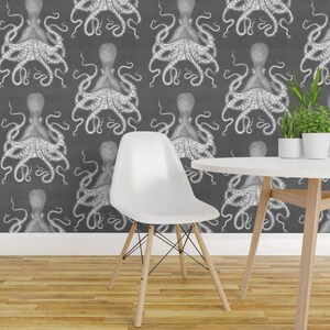 Octopus on Gray Wallpaper - Octopus Oasis Gray by Willowlanetextiles ...