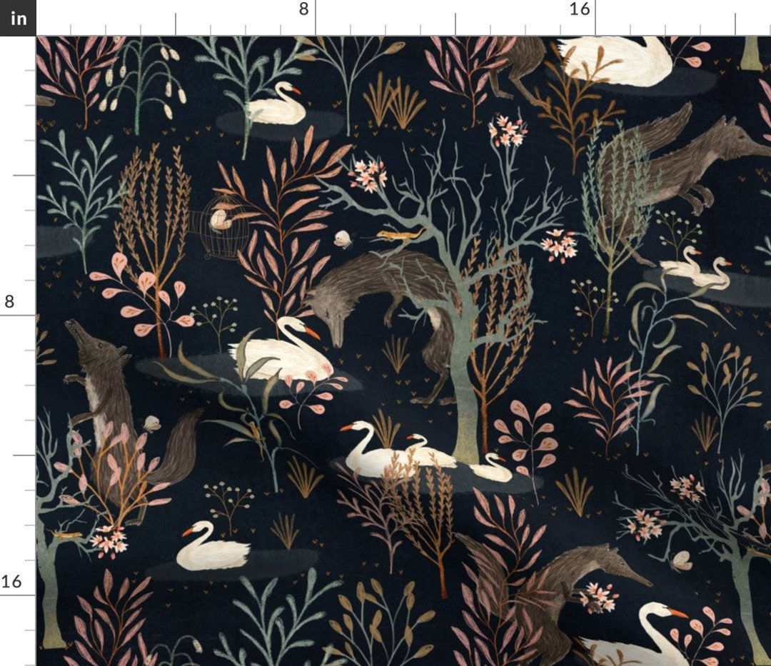 Dark Swan Forest Fabric Spooky Forest Night Swans by Katherine Quinn ...
