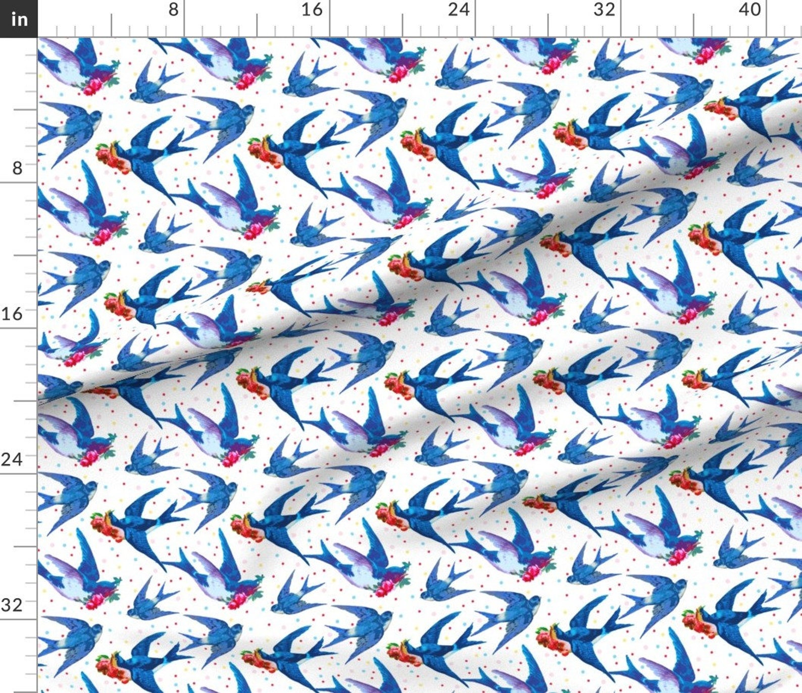 Bluebirds Fabric Bluebirds Oh Happiness by Lilyoake - Etsy