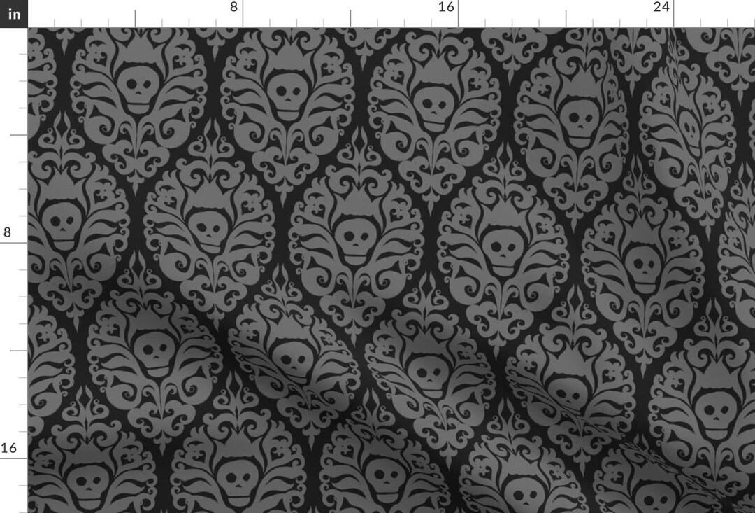 Skull Fabric Spooky Damask Black by Pattysloniger Skull Goth Gothic ...