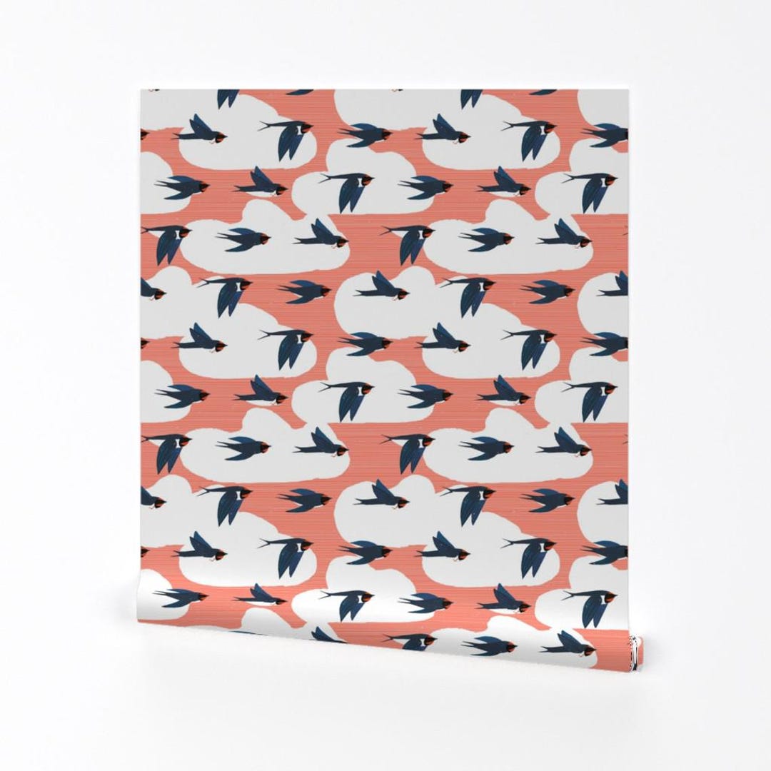 Birds Wallpaper - Migration Patterns M+M Coral by Friztin - Flying ...