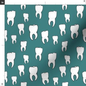 Teeth Fabric - Teeth Teal by Sufficiency - Dental Teeth Medical Nurse ...