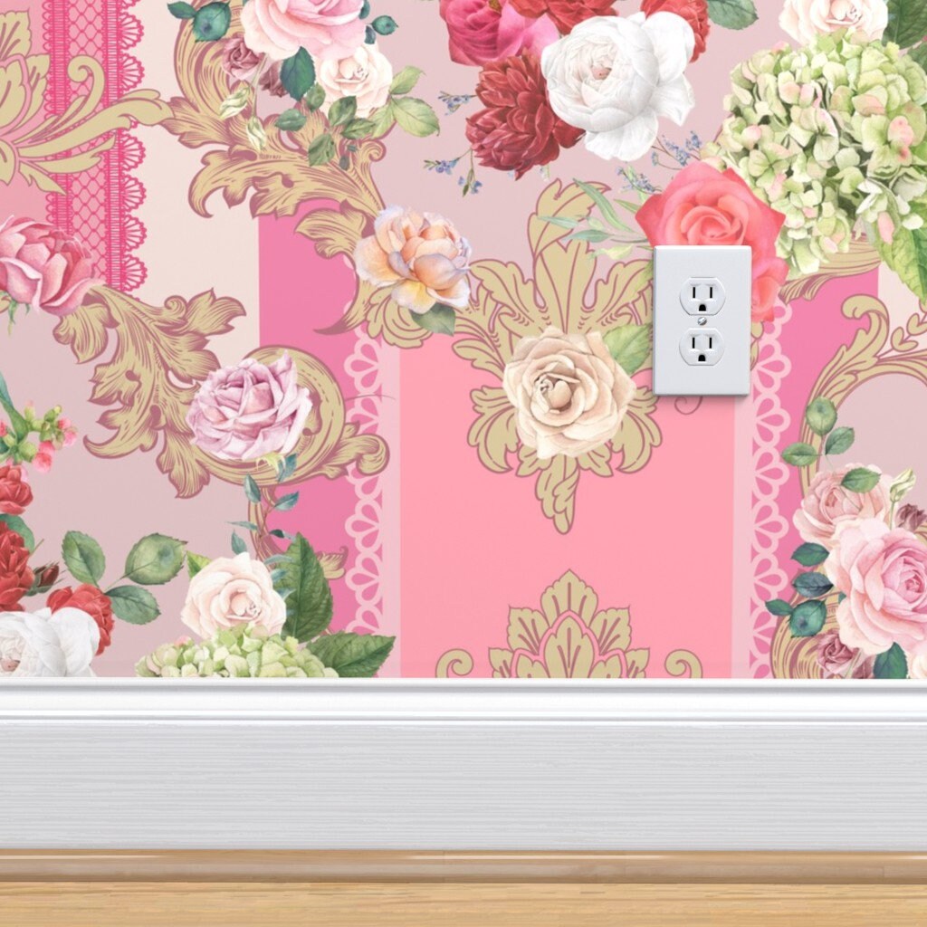 Rococo Pattern Wallpaper Pink Rococo Romance By Susie B | Etsy
