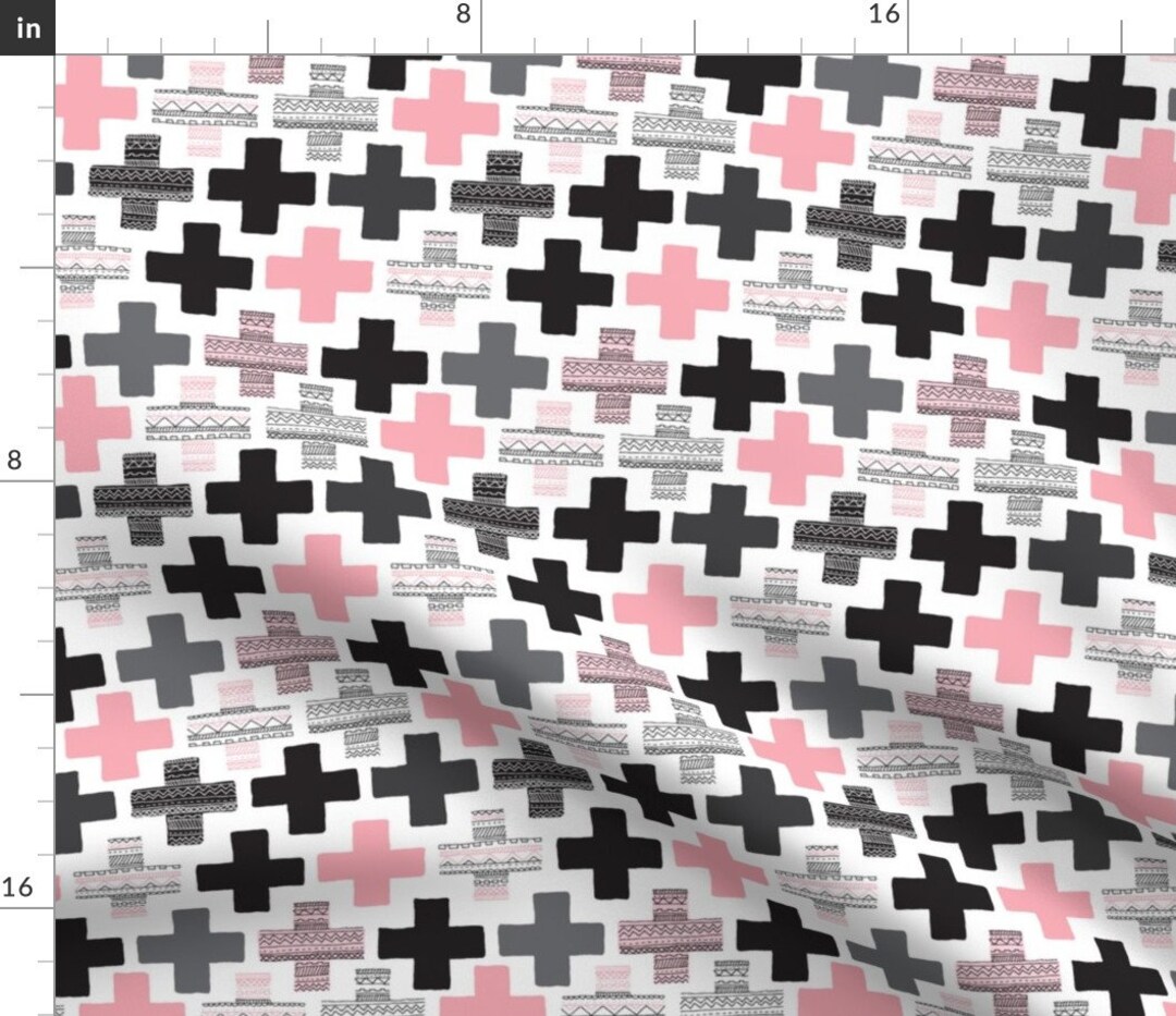 Plus Sign Fabric Pink Cross Geometric Aztec Modern Fabric by Little ...