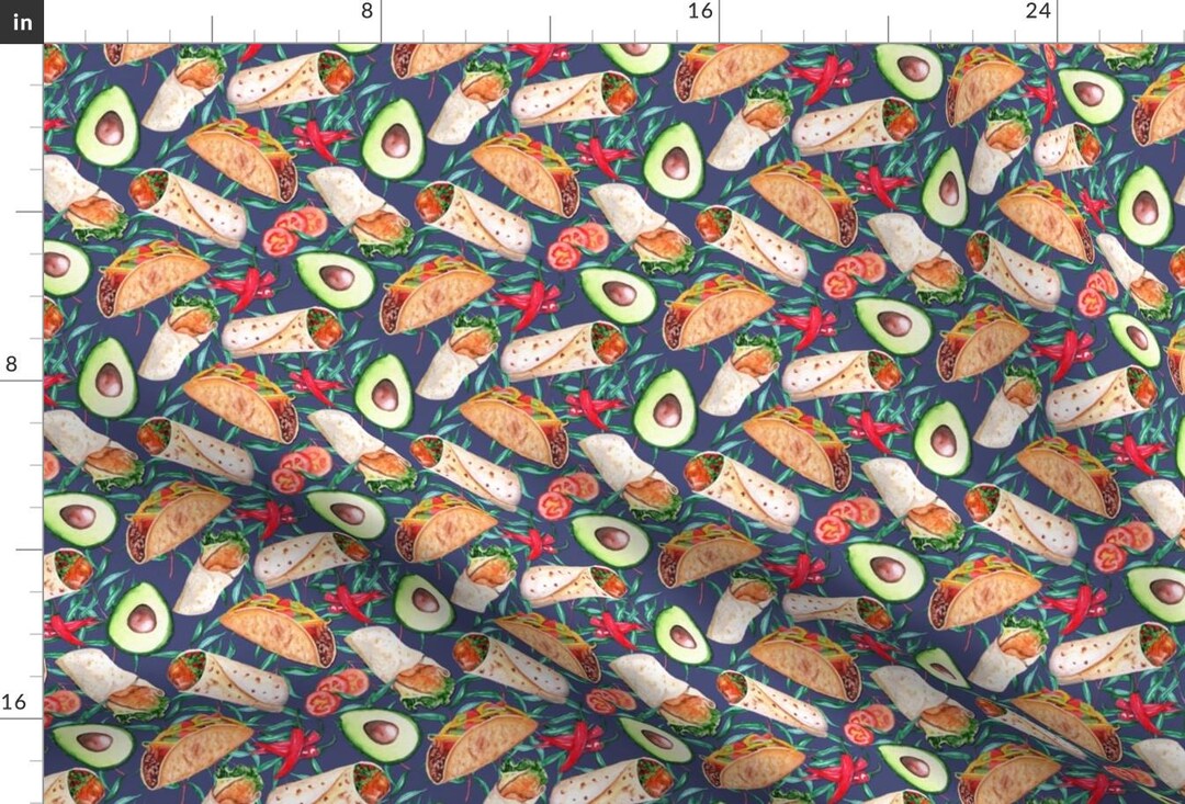 Taco and Burritos Fabric - Mexican Cuisine by Pixiesandlynn- Mexican ...