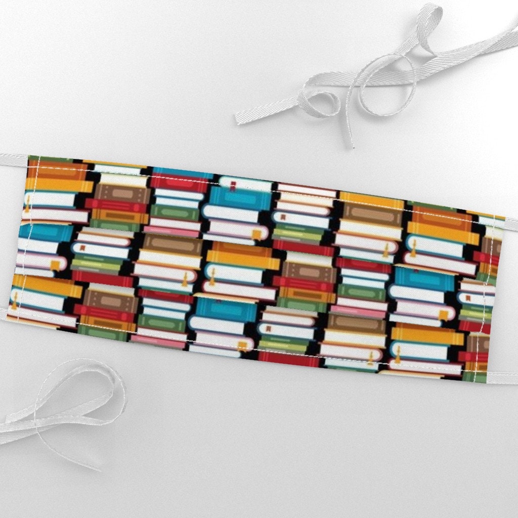 Books Fabric Stack Of Books By Vintage Style Blue Orange | Etsy