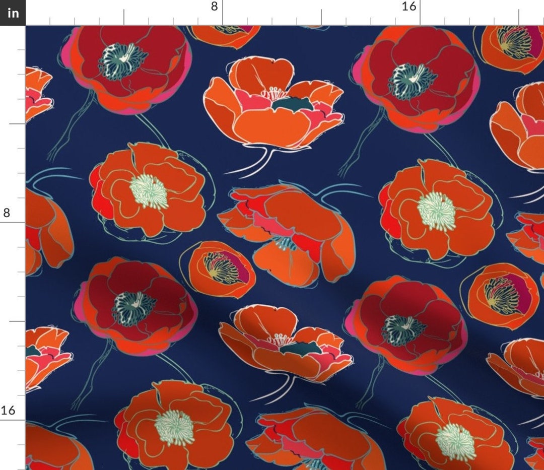 Poppy Fabric California Poppies by Limezinniasdesign Poppy Blue Red ...