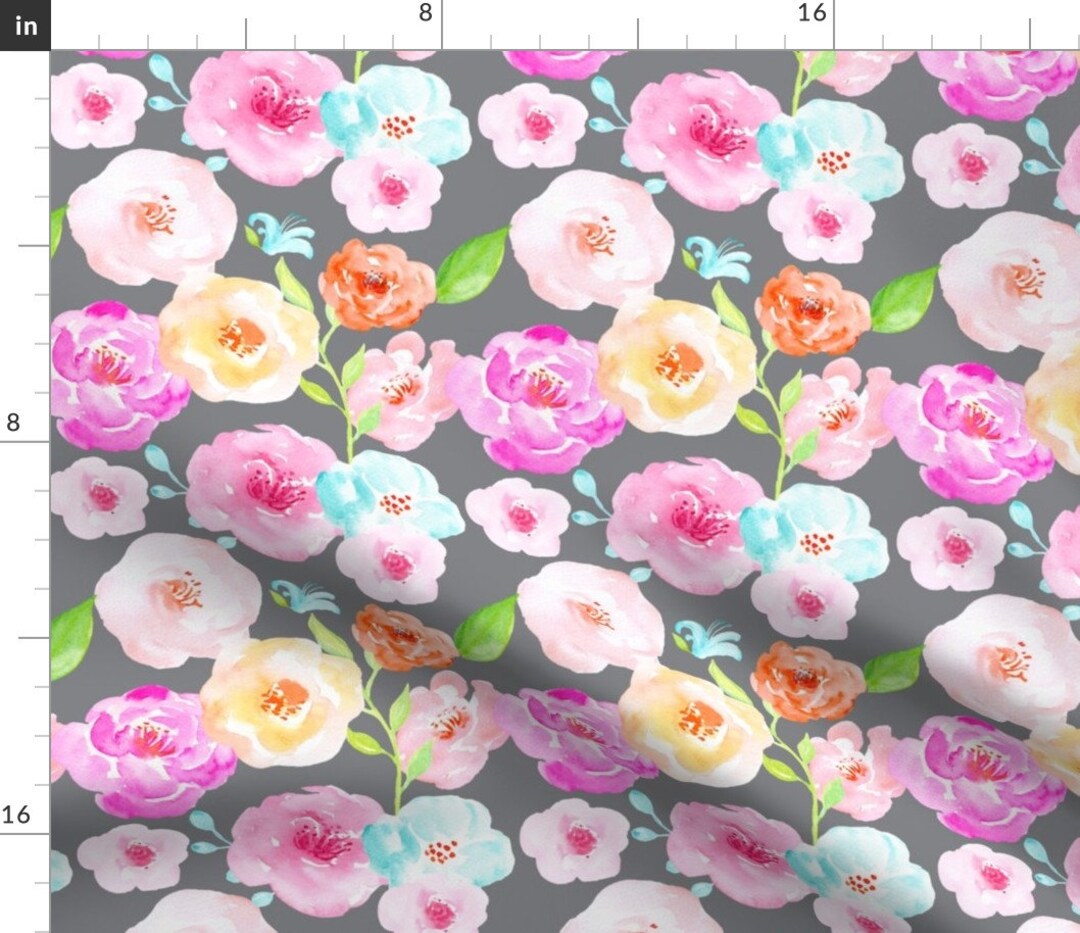 Spring Floral on Gray Fabric Floral Gray by - Etsy