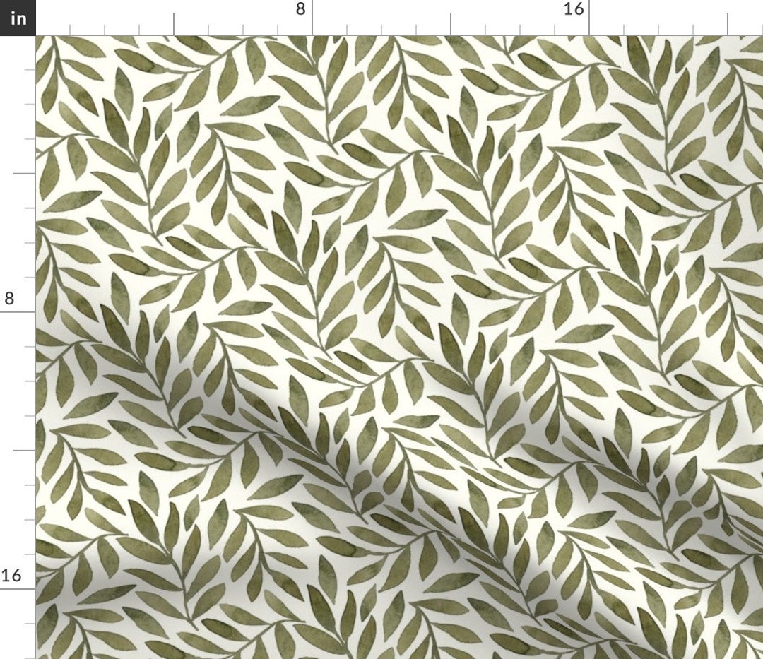 Leafy Green Fabric Green Leaves on Ivory by Bluebirdcoop Leafy ...