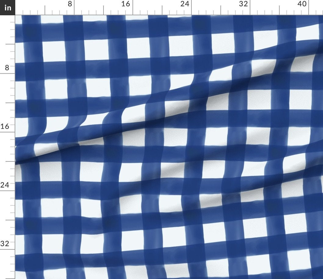 Navy Watercolor Check Fabric Navy Watercolor Gingham by | Etsy