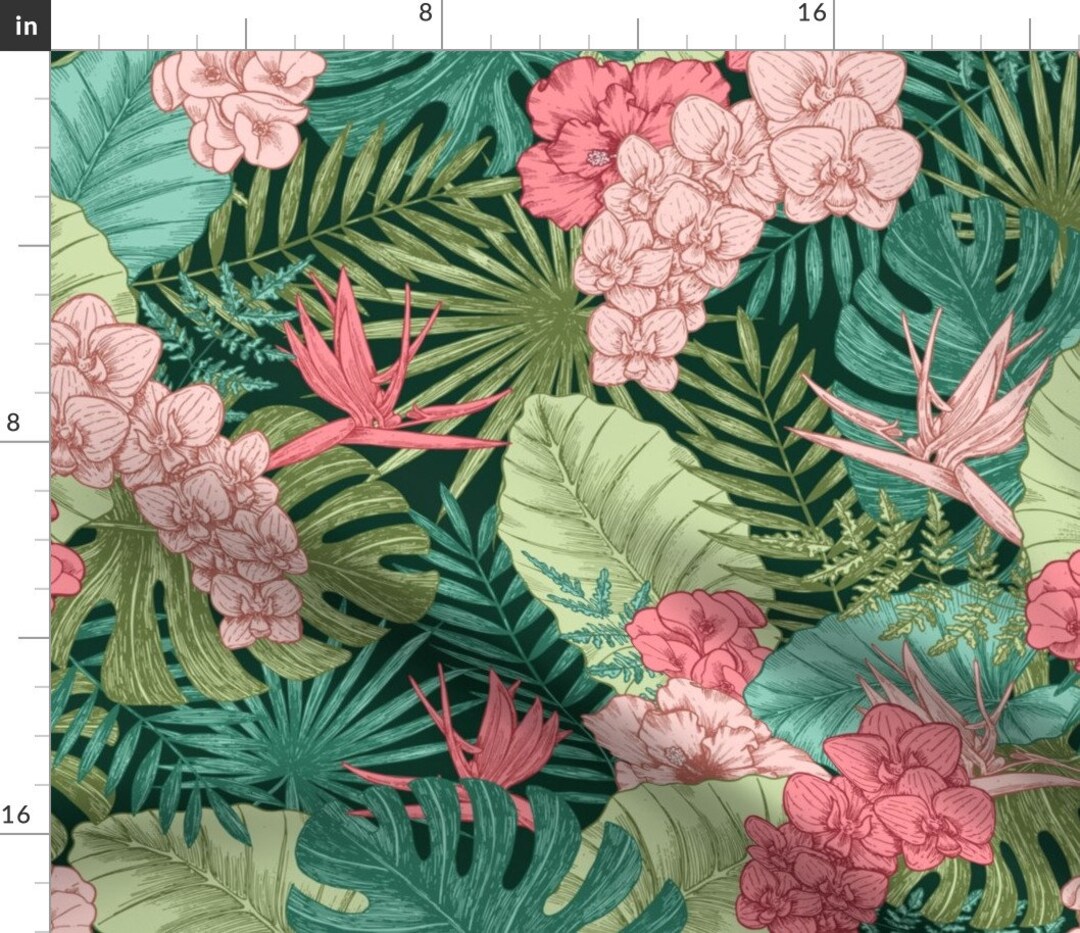 Exotic Tropical Leaves Palm Frons Fabric Exotic Flowers and Leaves by ...