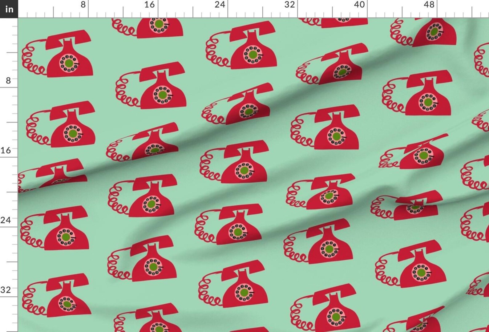 Retro Red Phones Fabric - Big Red Phones by Boris Thumbkin - Retro Red ...
