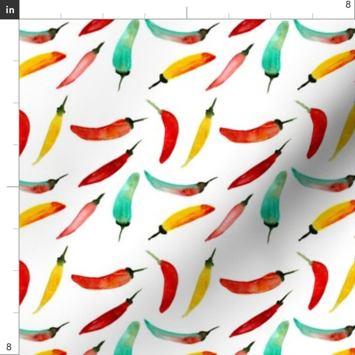 Watercolor Spicy Pepper Fabric Hot Chili Peppers by - Etsy