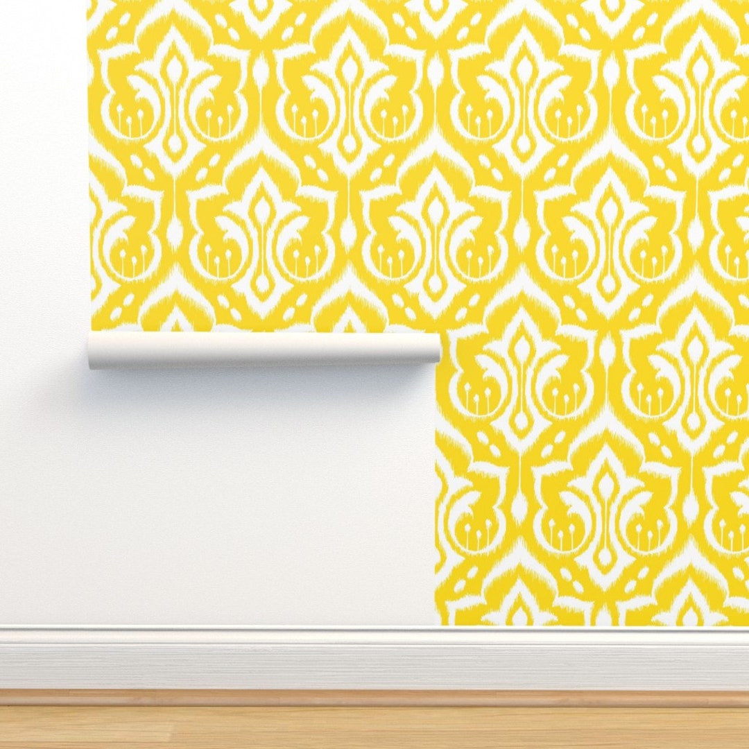 Yellow Damask Wallpaper Sunshine Damask Yellow by - Etsy