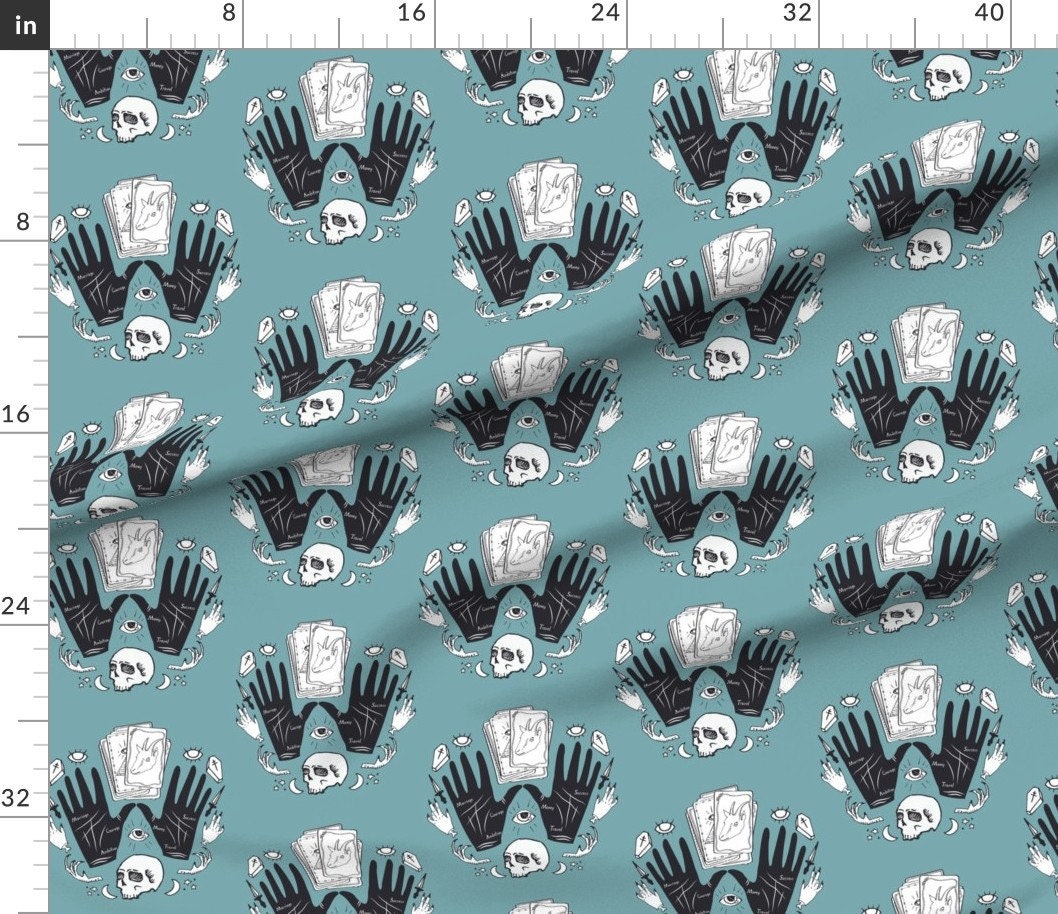 Spooky Fabric Curses And Spells Damask Black And Blue By | Etsy