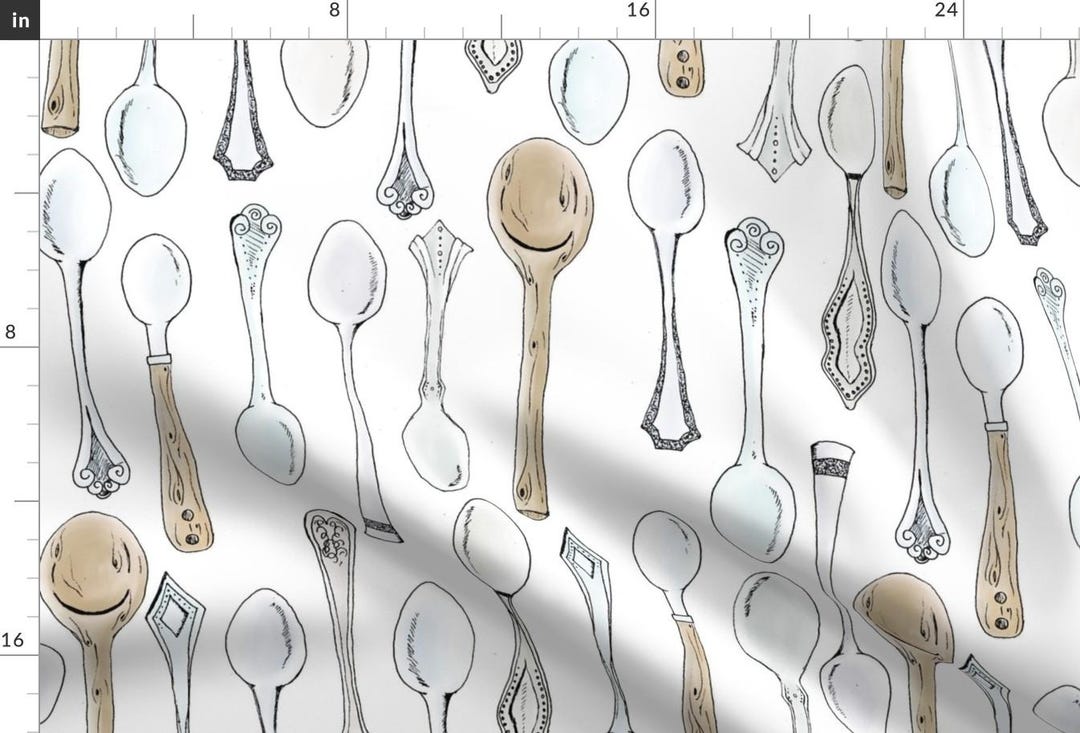Spoons Fabric - Spoons by Svaeth - Wooden Silver Spoons Pen Drawing ...
