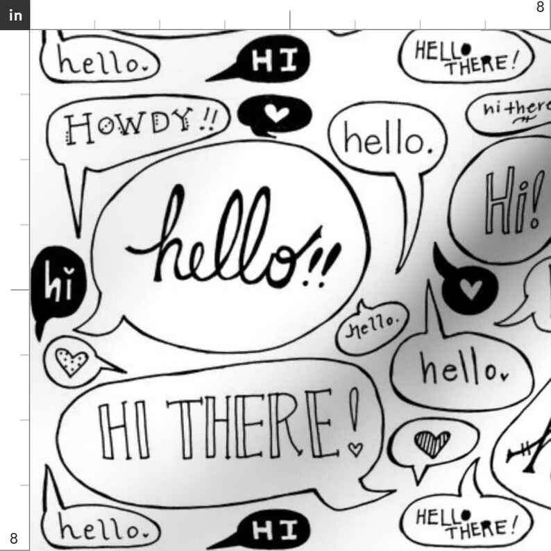 Black and White Hello Fabric - Hello There! by Taraput - Hello Text ...
