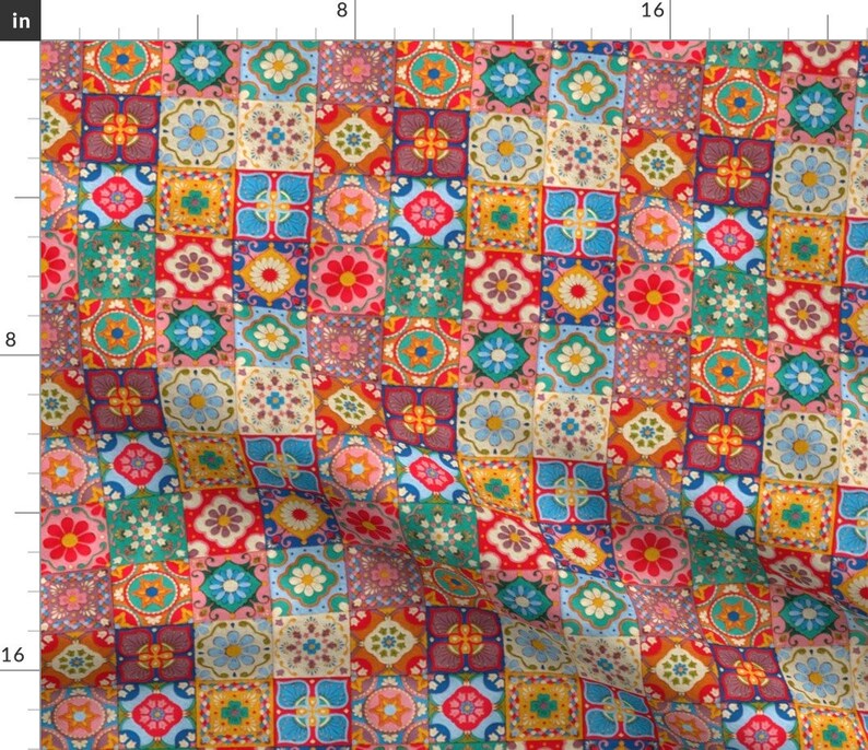 Spanish Tiles Fabric Viva España by Cassiopee Traditional - Etsy