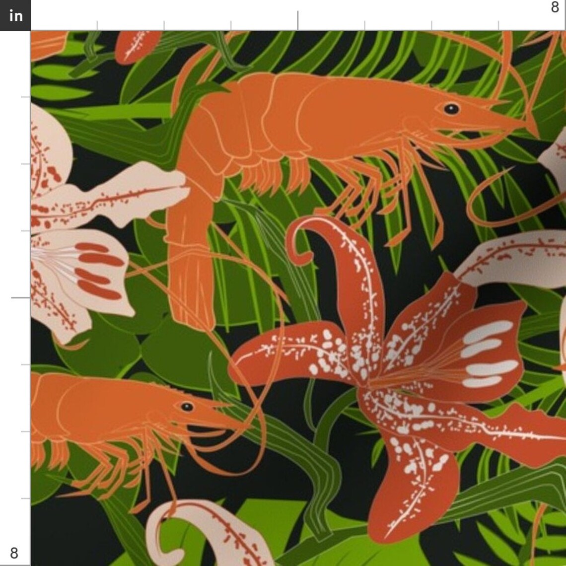 Tropical Shrimp Fabric Shrimp on Black by Kociara Tropical - Etsy