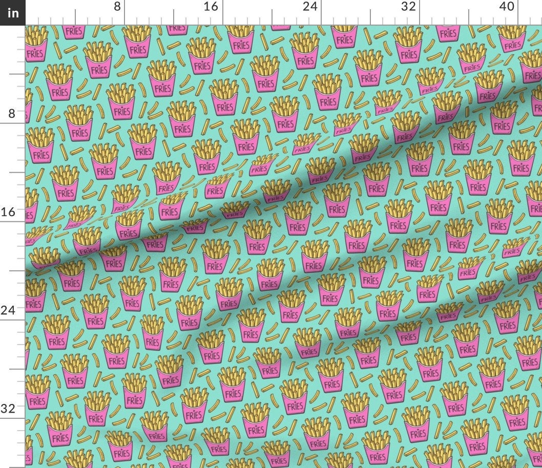 Fries Fabric French Fries Fast Food Pink on Mint Green by - Etsy