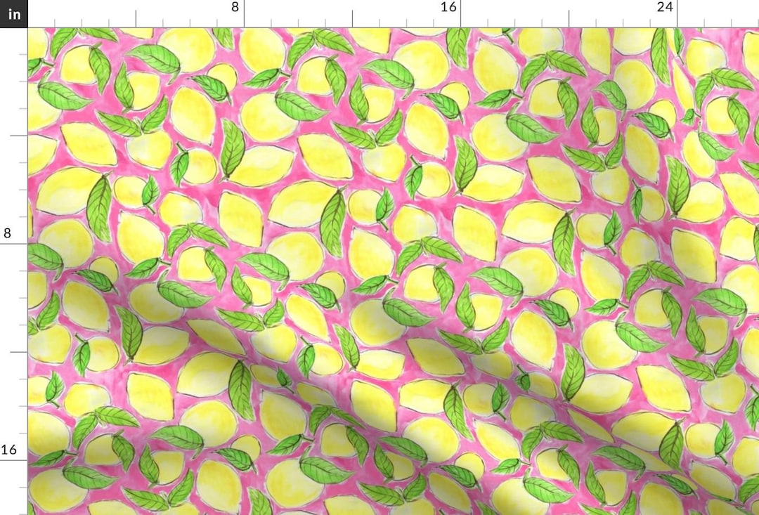 Summer Lemons Fabric - Pink Lemonade by Kikipetiford - Watercolor ...