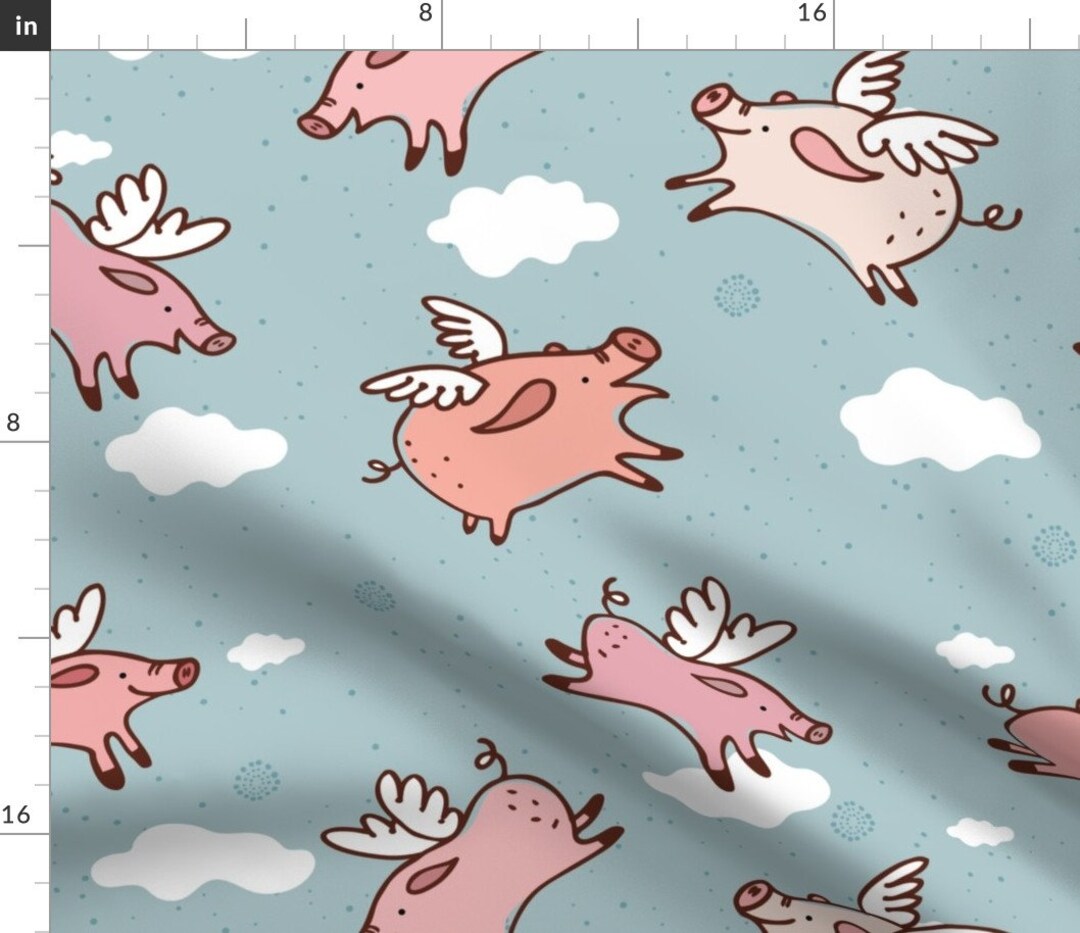 Flying Pigs Fabric When Pigs Fly New by Cynthiafrenette Pig Sky Doodle ...
