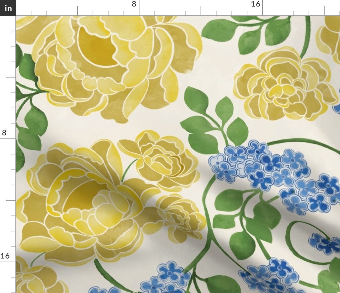 Jumbo Floral Fabric Gold Roses & Forget Me Nots by Jvclawrence William ...