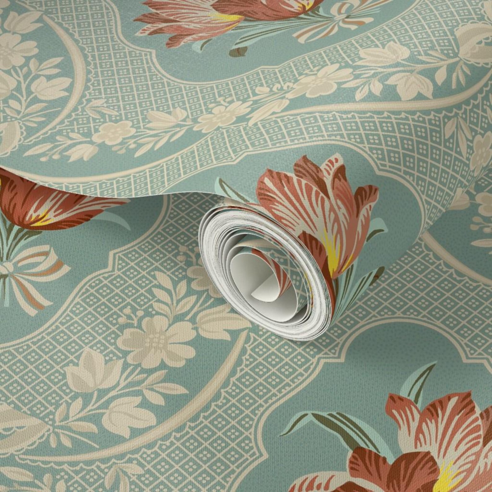 Vintage Floral Wallpaper - Tulip Damask 1b by Muhlenkott - Baroque Lace ...